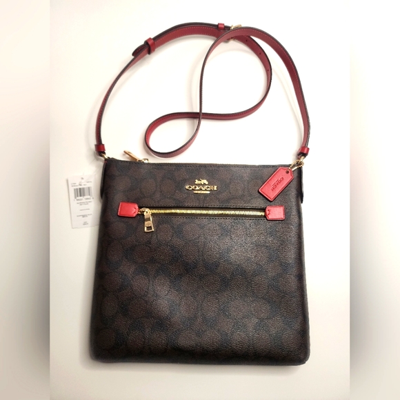 Coach | Bags | Nwt Coach Crossbody Signature Rowan File Bag Brownred ...